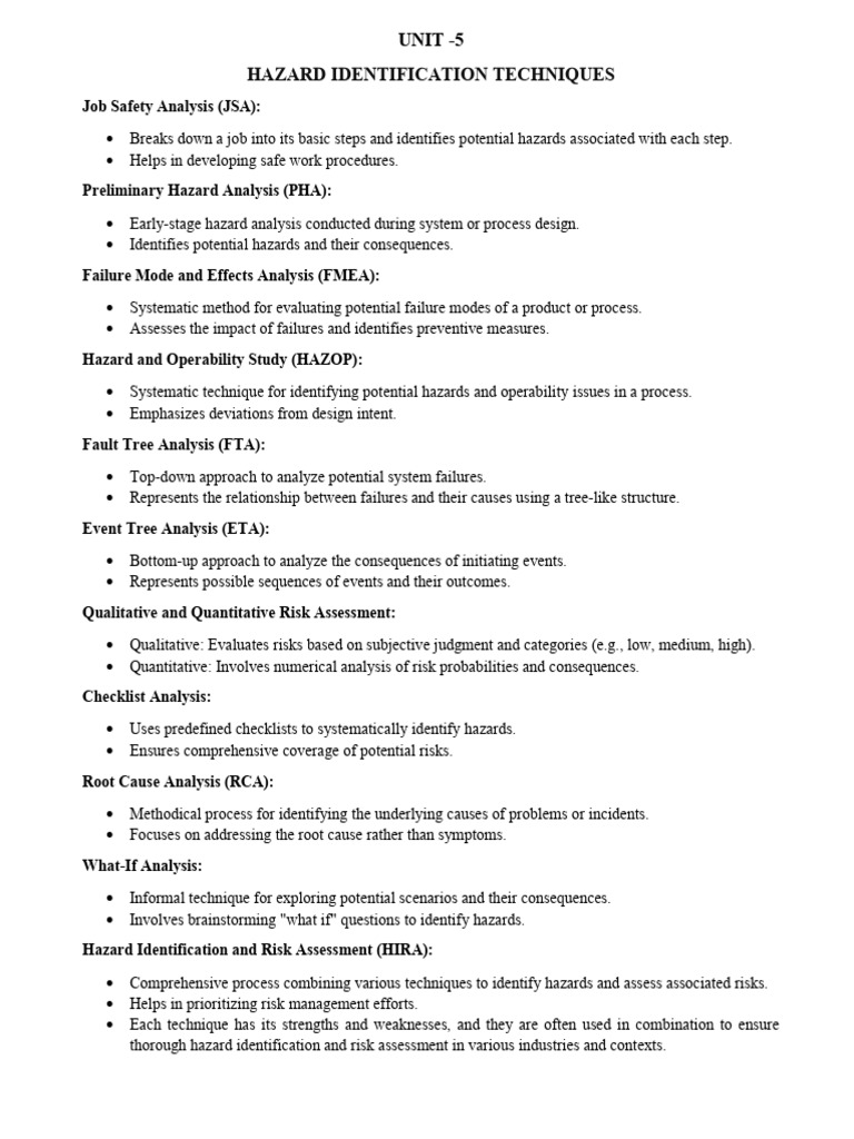Unit-5 Hazard Identification Techniques | PDF | Risk | Risk Assessment