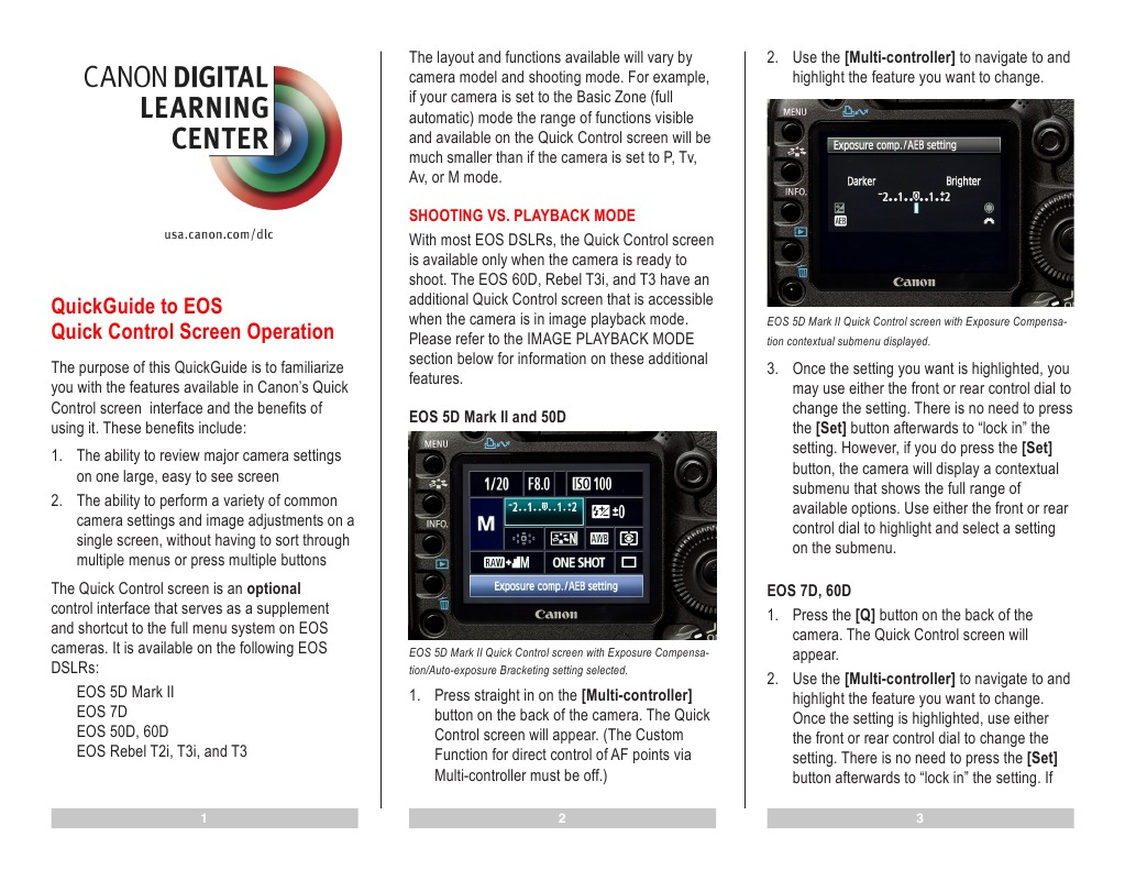 CDLC QuickCtrlScreens QuickGuide | PDF | Canon Eos | Exposure (Photography)
