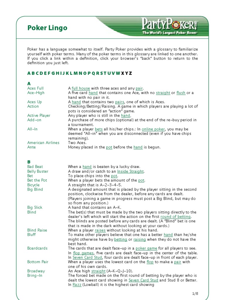 Poker Lingo: Abcdefghijklmnopqrstuvw A | PDF | Betting In Poker | Poker
