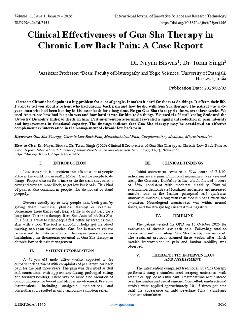 Clinical Effectiveness of Gua Sha Therapy in Chronic Low Back Pain: A ...