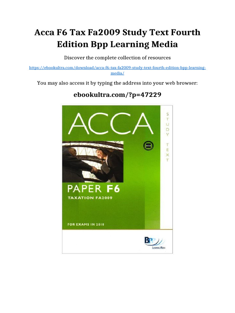ACCA F6 Tax FA2009 Study Text Fourth Edition Bpp Learning Media ...