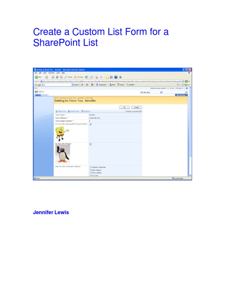 Create A Custom List Form For A Share Point List | PDF | Share Point ...