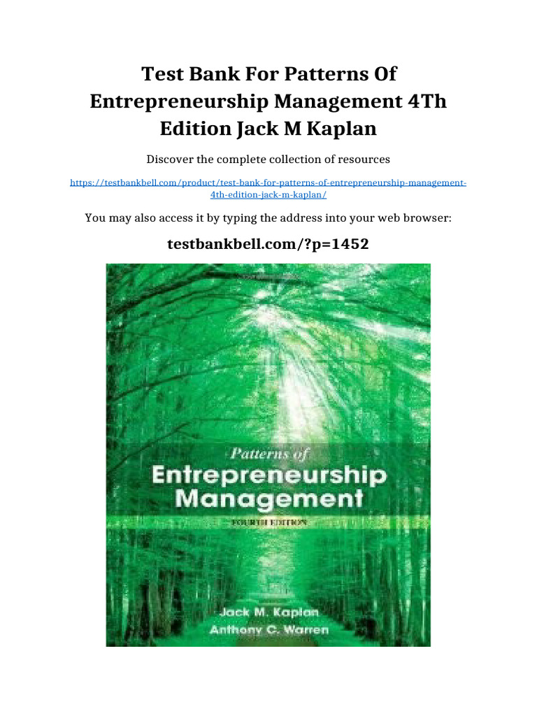 Test Bank for Patterns of Entrepreneurship Management 4th Edition Jack ...