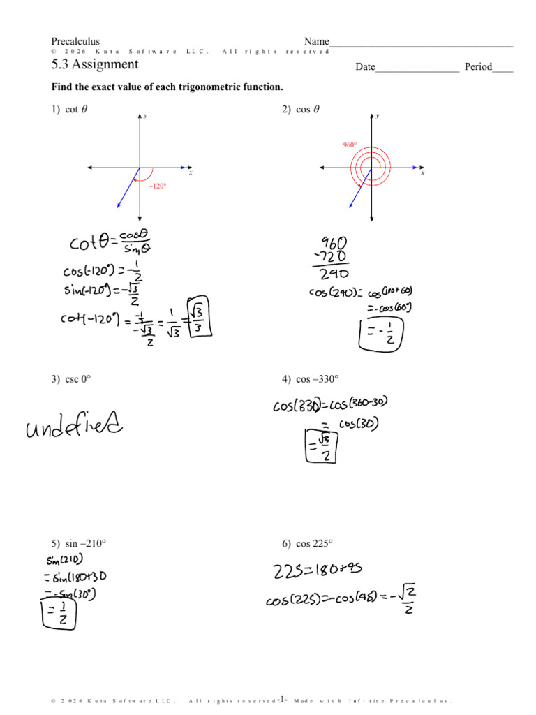 5.3 Assignment: Find The Exact Value of Each Trigonometric Function ...