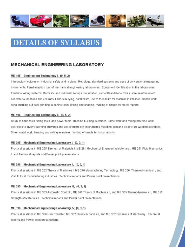 Details of Syllabus: Mechanical Engineering Laboratory | PDF | Control ...