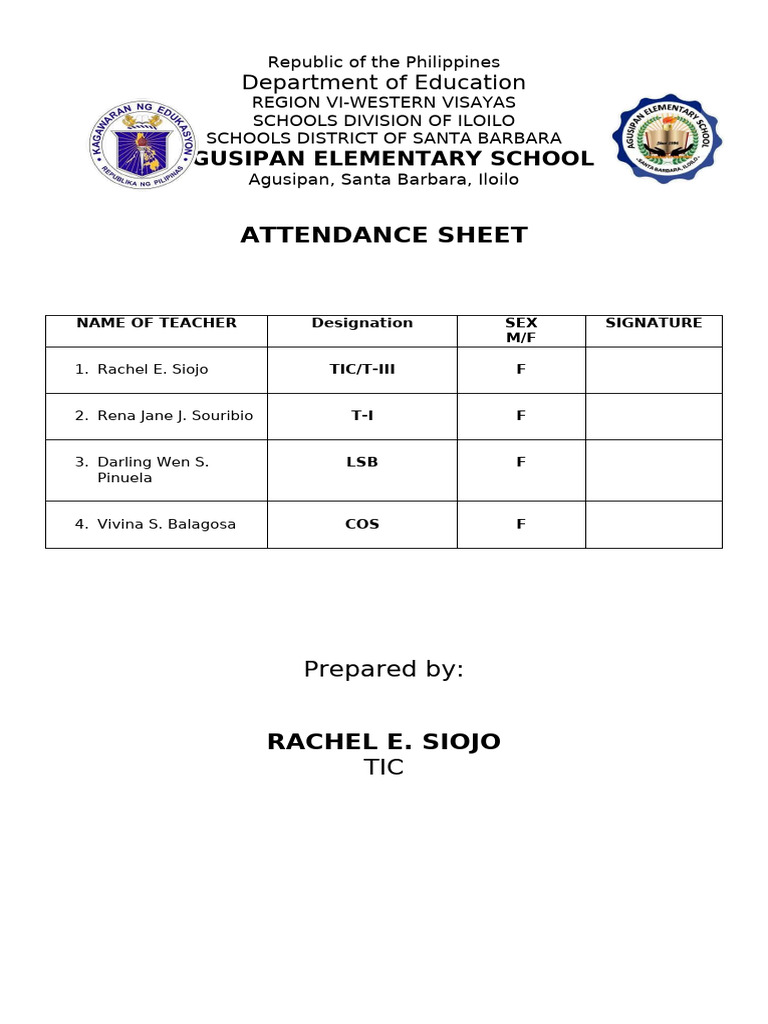 Teachers Attendance Sheet | PDF