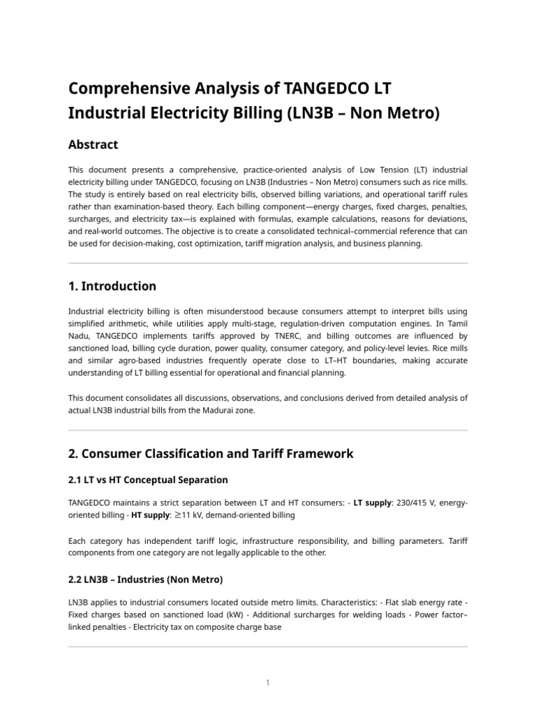 LT-HT Electricity Billing Analysis Under Tangedco | PDF ...