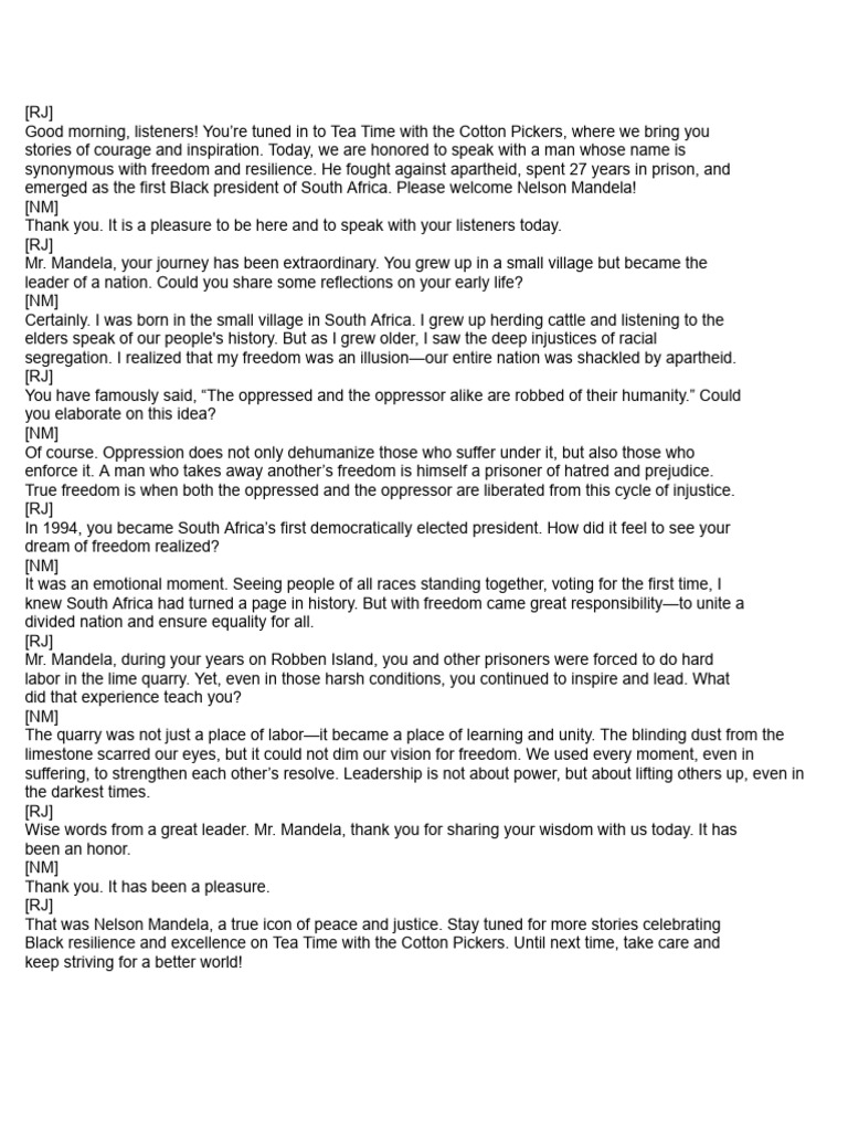 Nelson Mandela Interview | PDF | Nelson Mandela | Politics And Race