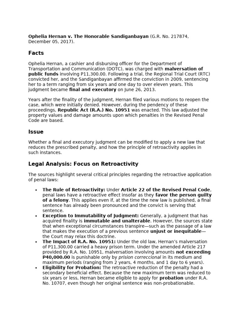 Ophelia Hernan v. The Honorable Sandiganbayan | PDF | Sentence (Law ...