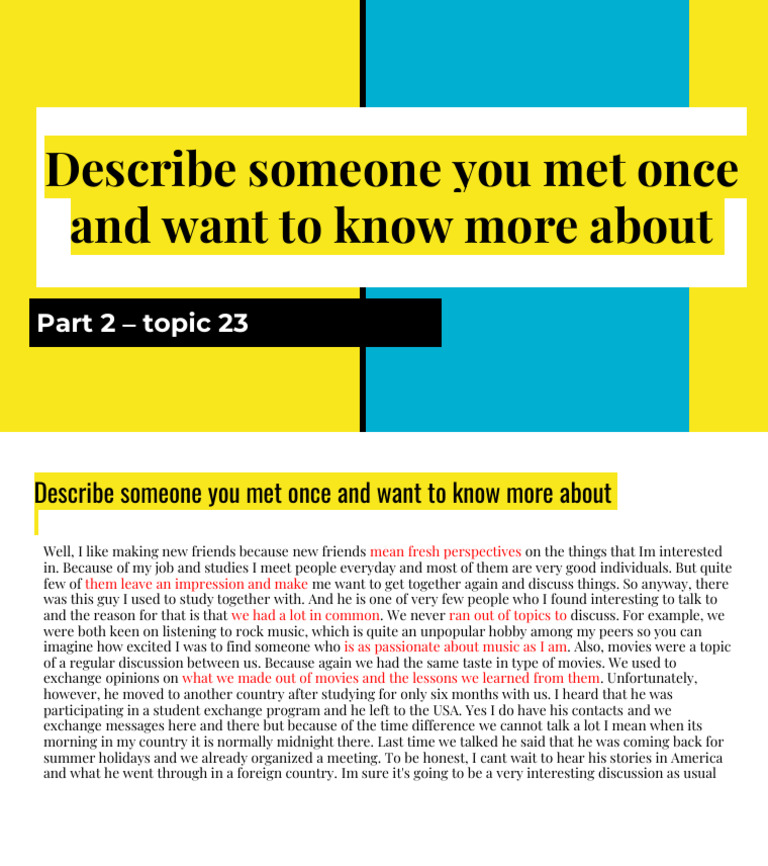 Describe Someone You Met Once and Want to Know More About | PDF