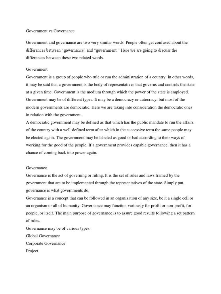 Government Vs Governance | Download Free PDF | Governance | State (Polity)