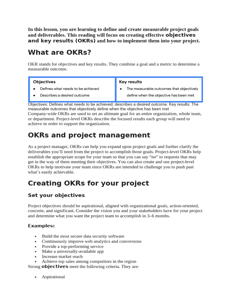 Creating OKRs For Your Project | PDF | Business