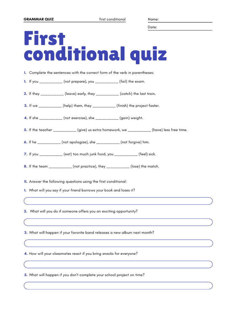 First Conditional Grammar Quiz Worksheet | PDF