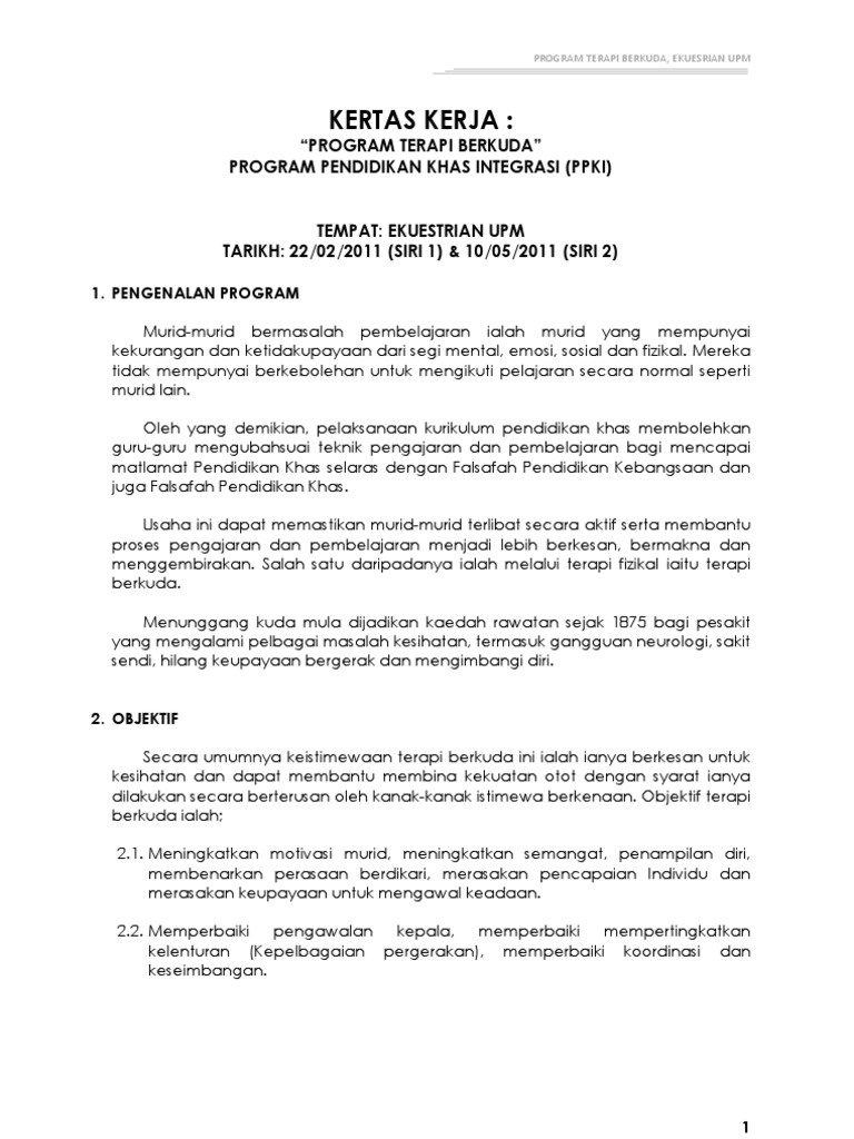 Kertas Kerja Terapi Berkuda | PDF