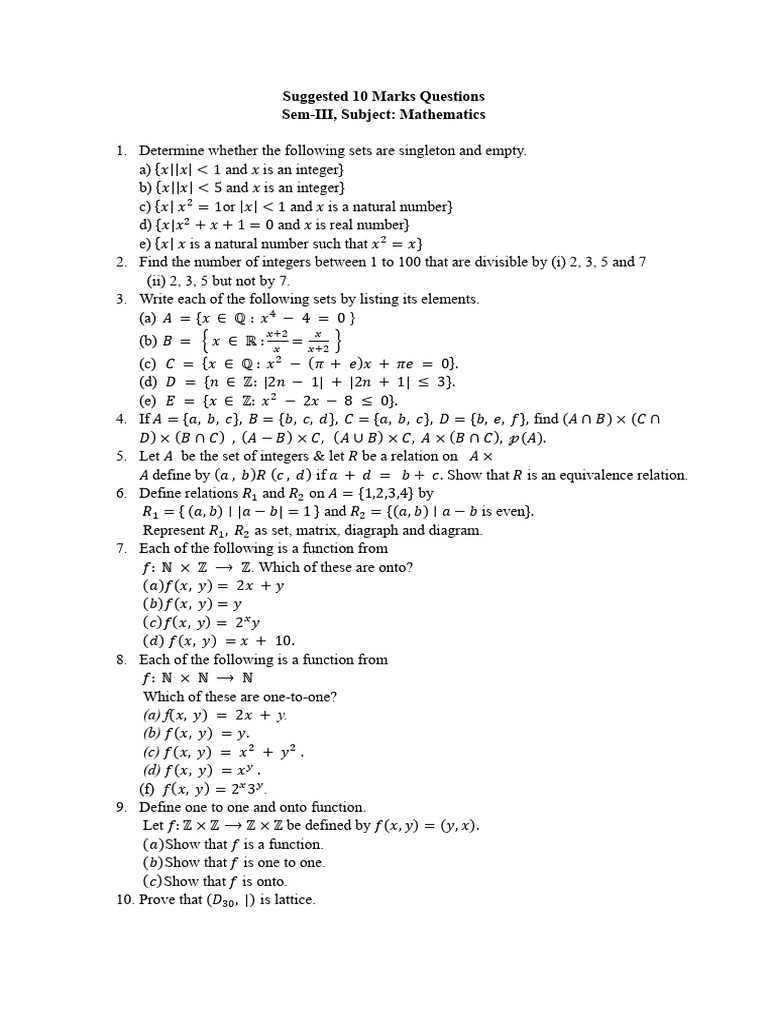 10 Marks Suggested Questions Maths | PDF | Mathematics