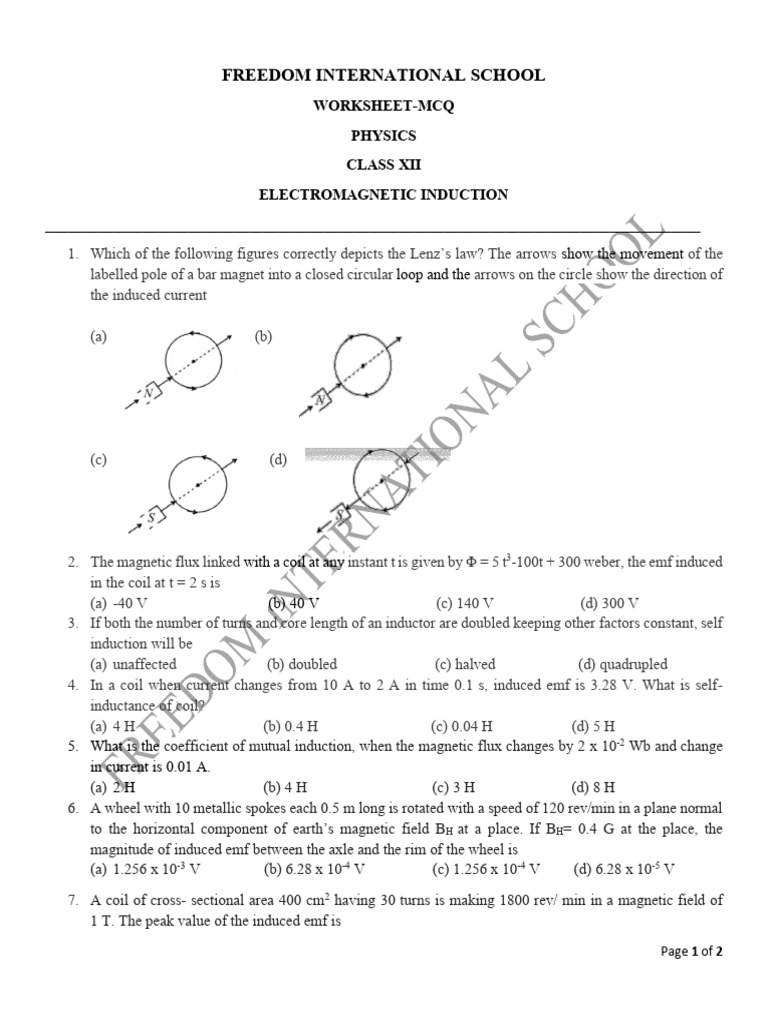Xii CH 6 Electromagnetic Induction WS MCQ 1755165736 | PDF ...
