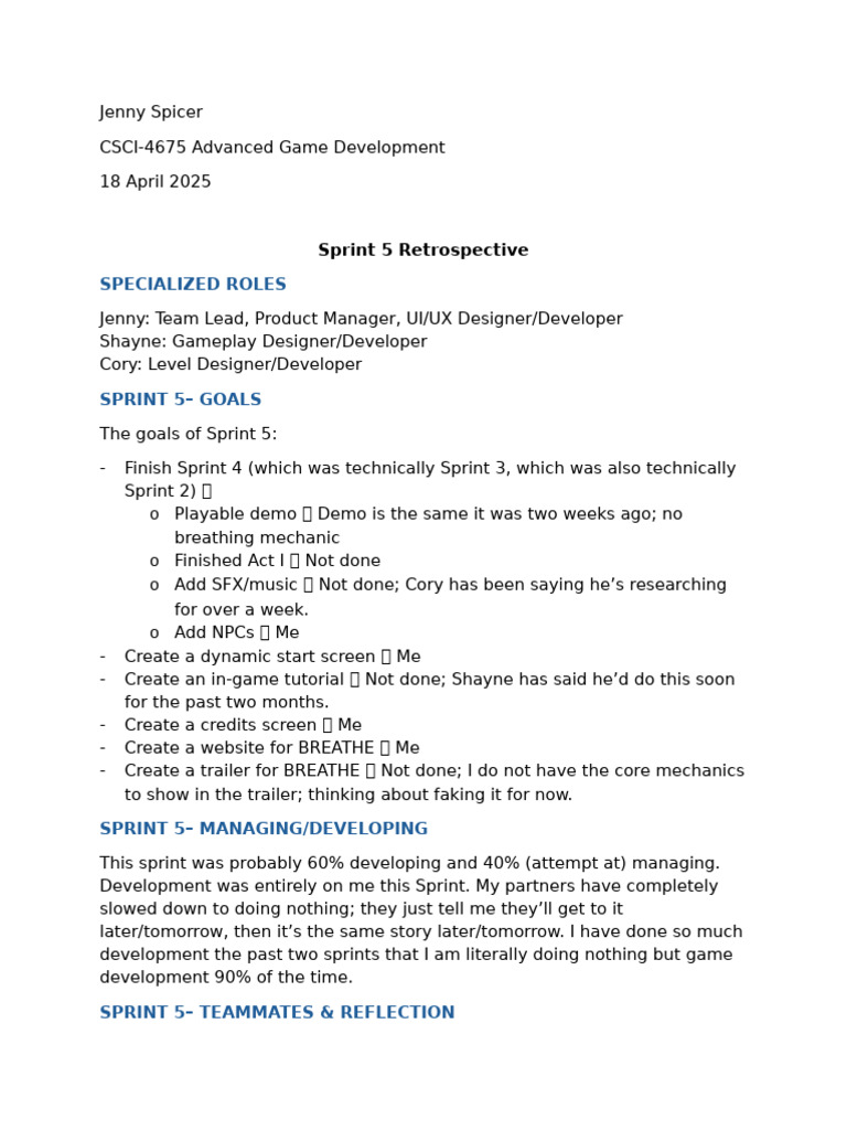 Spicer SprintRetrospective5 | PDF | Video Games | Gaming