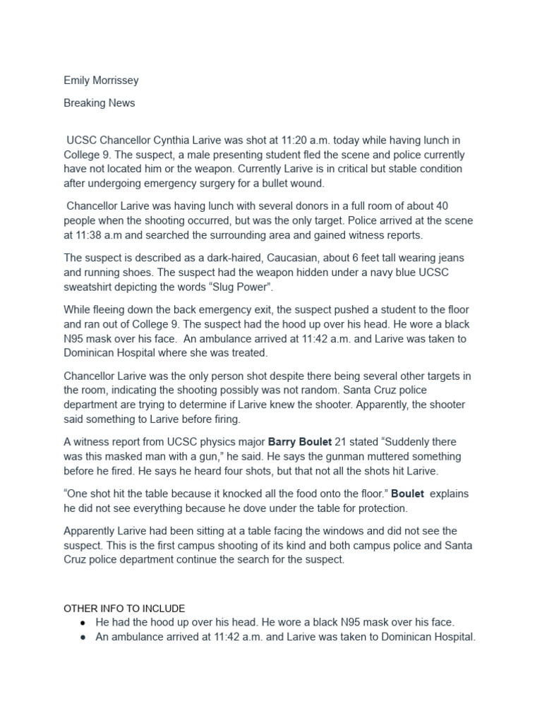 Breaking News Story in Class Writing Exersize | PDF