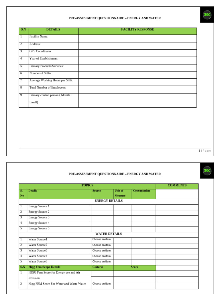 Pre-Assessment Questionnaire Energy 0 Water Assessment | PDF | Boiler