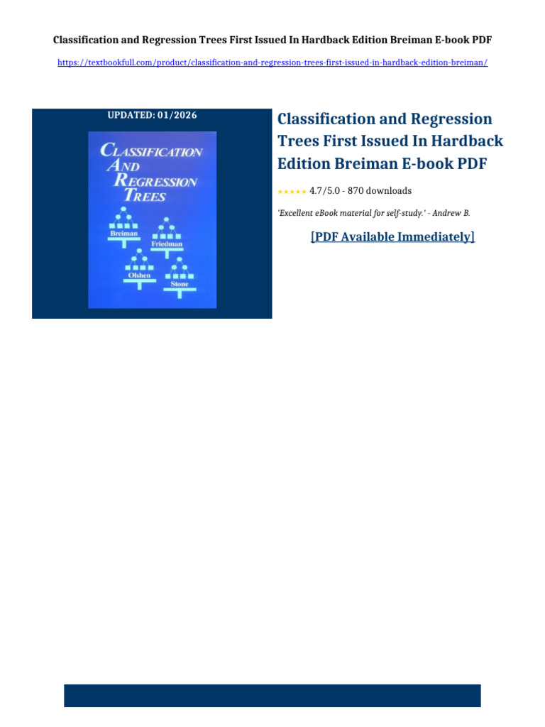 Classification and Regression Trees First Issued In Hardback Edition ...