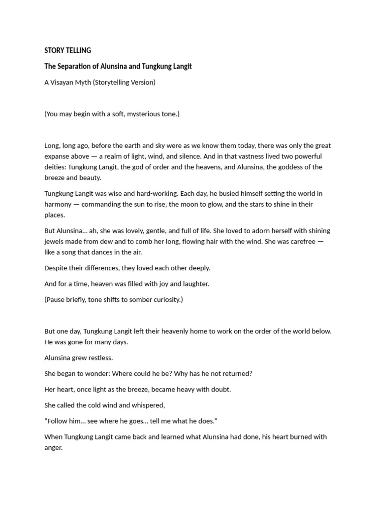 The Separation of Alunsina and Tungkung Langit | PDF | Mythology ...