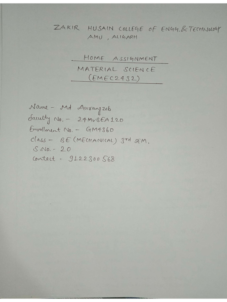 Material Science Assignment Sn.20 | PDF
