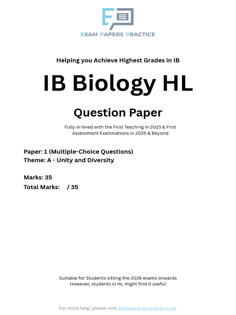 IB Biology HL Paper 1 Theme A Unity and Diversity QP | PDF ...