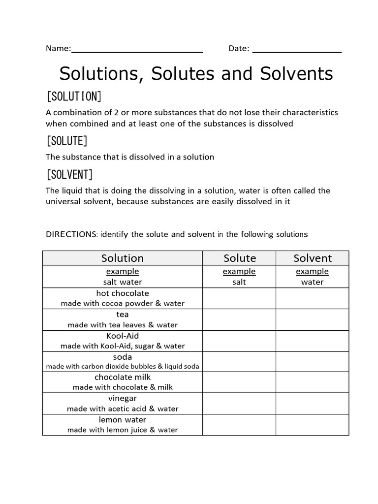 HW Mixtures Solutions Solutes Vs Solvent | PDF