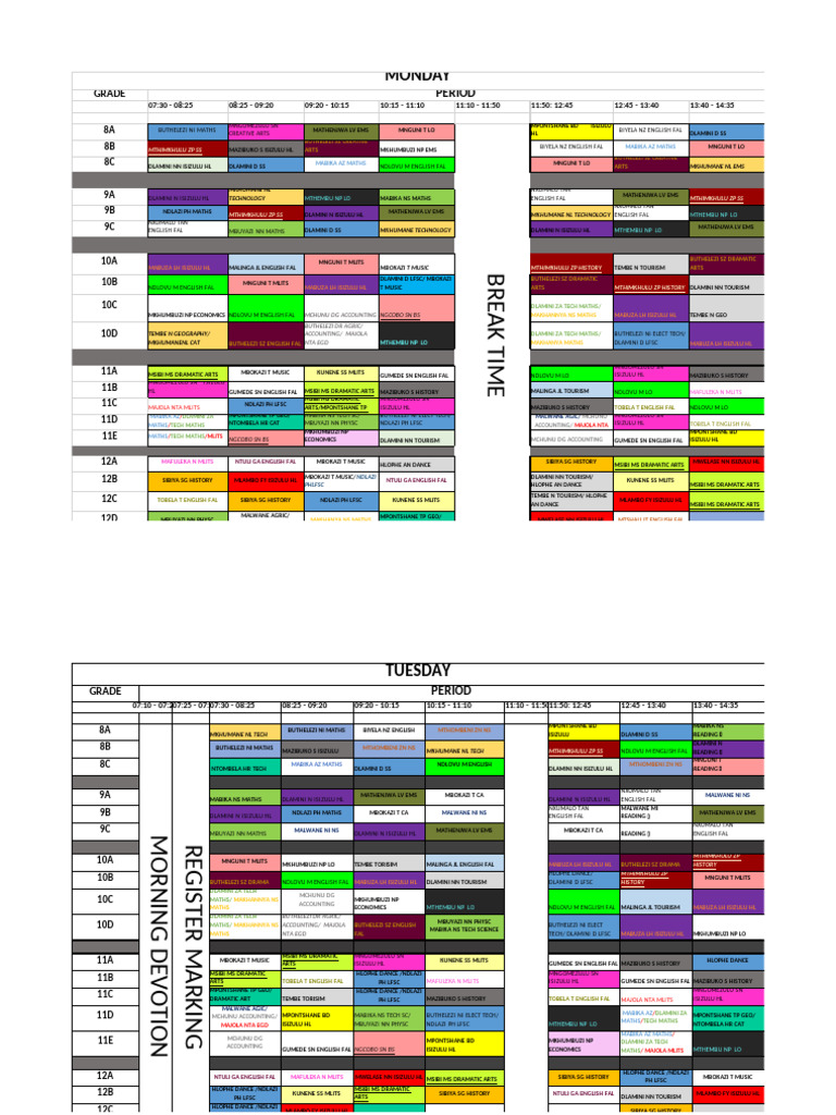 Mdladla Time Table 2026 | PDF