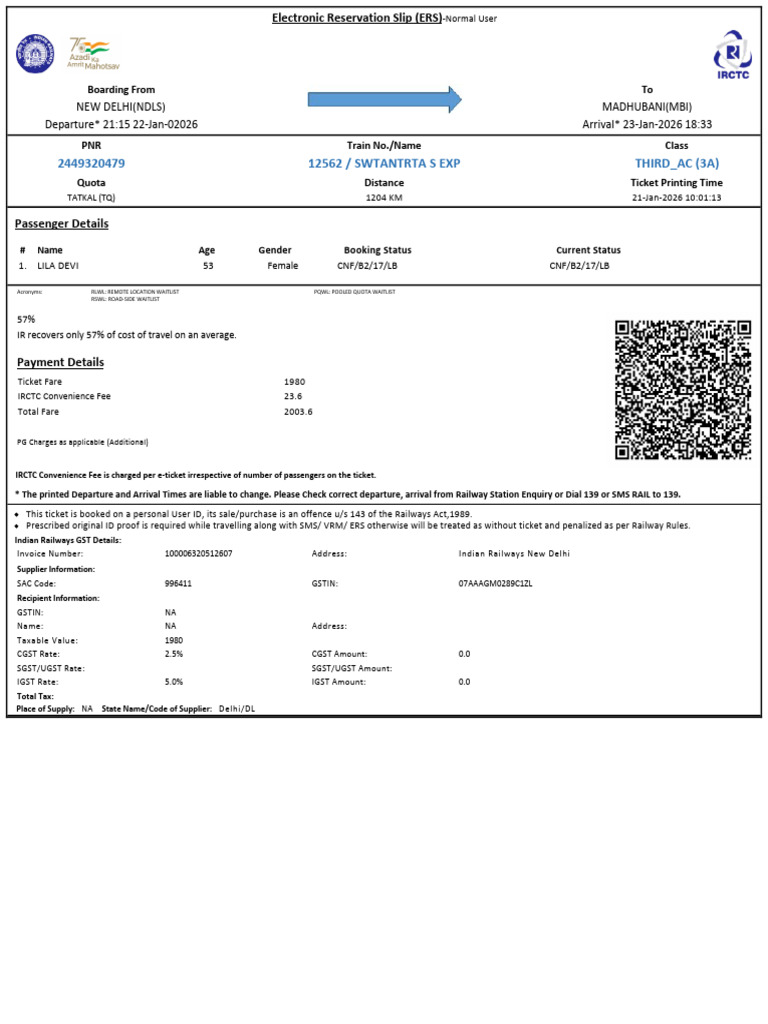 Print New Delhi(Ndls) Madhubani(Mbi) 2449320479 | PDF | Government ...