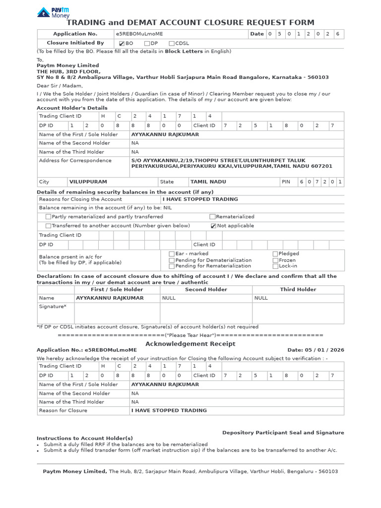 Account Closure Request Form | PDF