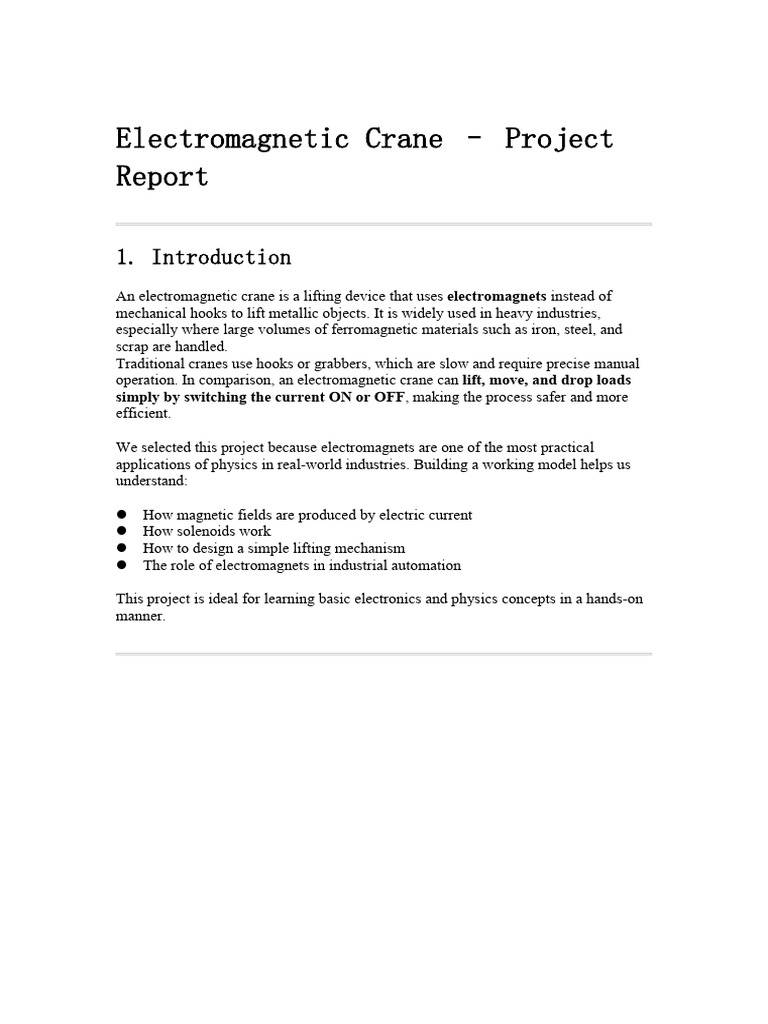 Electromagnetic Crane Physics Project | PDF | Magnetic Field | Crane ...