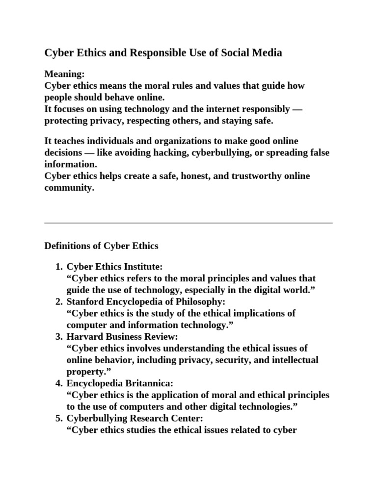 Cyber Ethics and Responsible Use of Social Media | PDF | Security ...