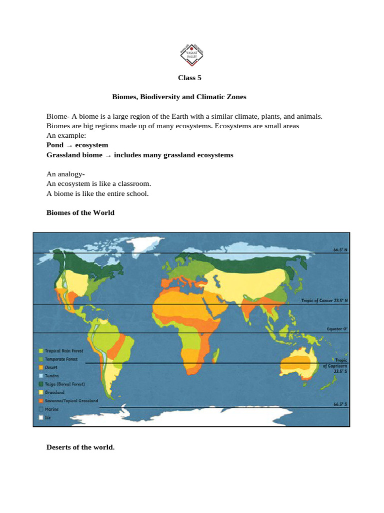 Biome, Biodiversity and Climatic Zones - Handout | PDF | Desert | Grassland