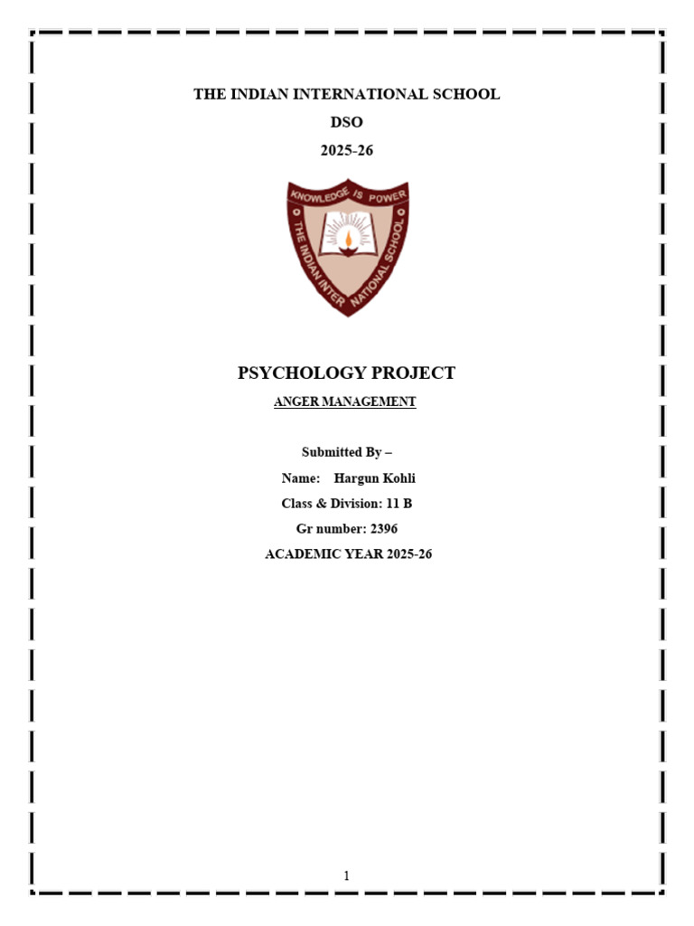Psychology Project GR 11 Cbse Guidelines | PDF | Anger | Adolescence