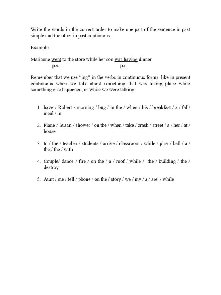 Write the Words in the Correct Order to Make One Part of the Sentence ...