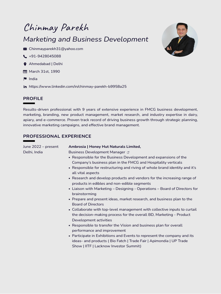 Chinmay Parekh FlowCV Resume 20231212 | PDF | Drink