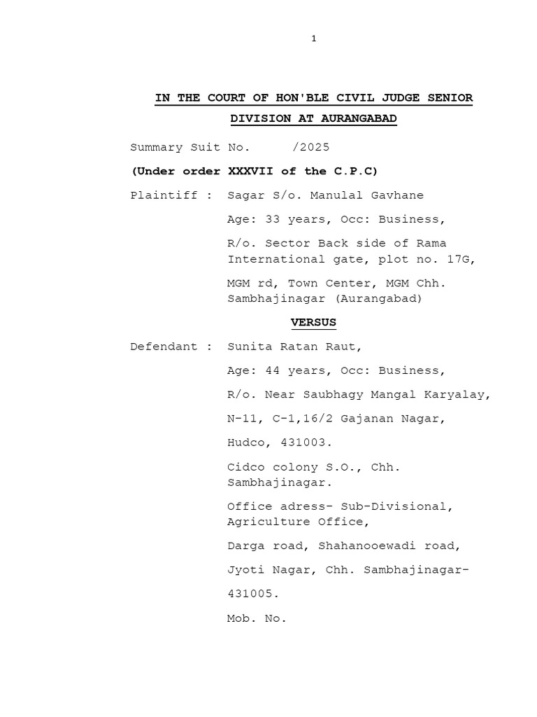 English Recovery Suit Gavhane | PDF | Lawsuit | Justice