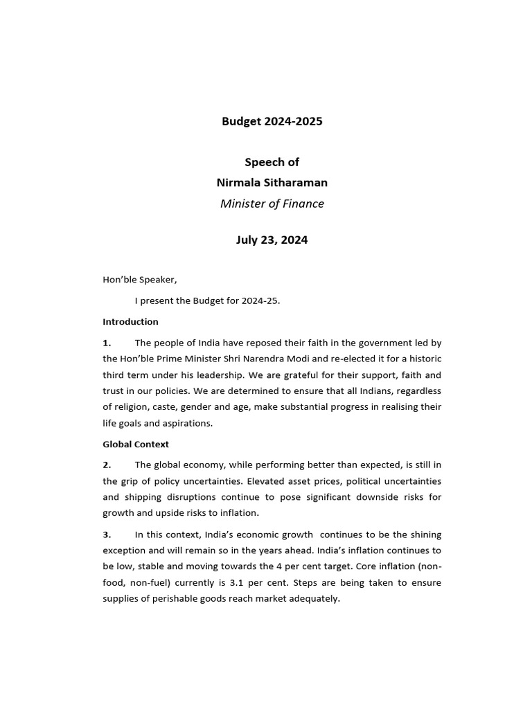 Budget 2024-25 Speech | PDF | Taxes | Government Budget Balance