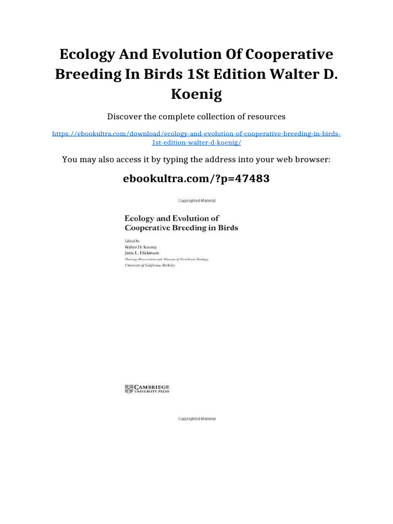 Ecology and Evolution of Cooperative Breeding in Birds 1st Edition ...