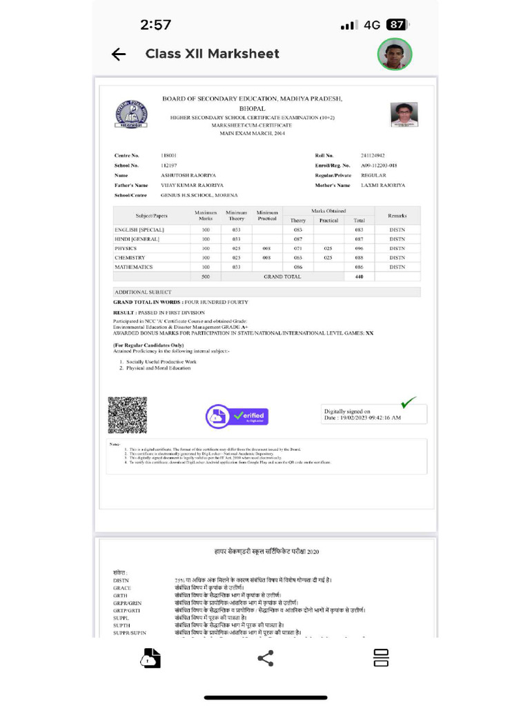 Class 12th Mark Sheet | PDF