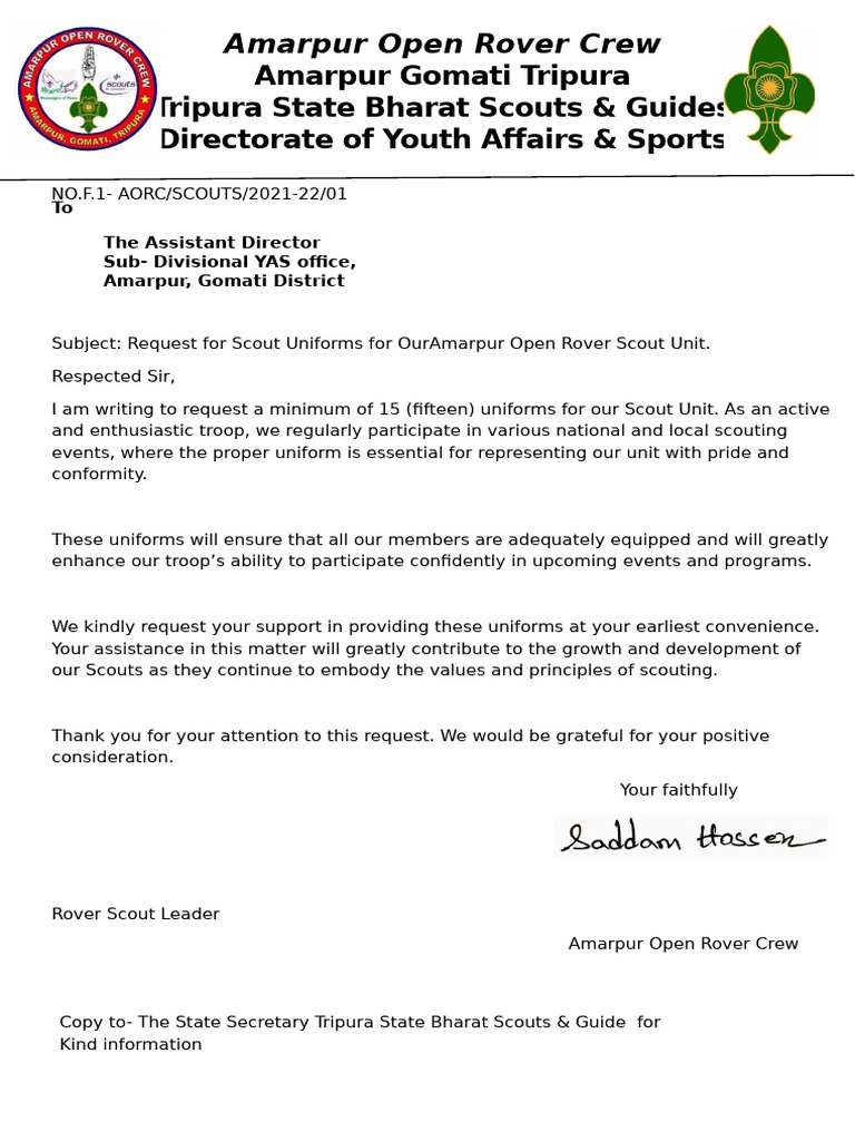 Letter Head Amarpur Open Rover Crew (1) (1) | PDF | Chess | Youth ...