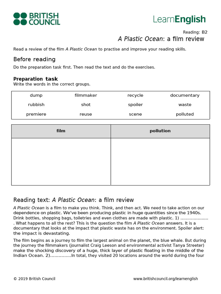 LearnEnglish Reading B2 a Plastic Ocean a Film Review | PDF | Plastic ...