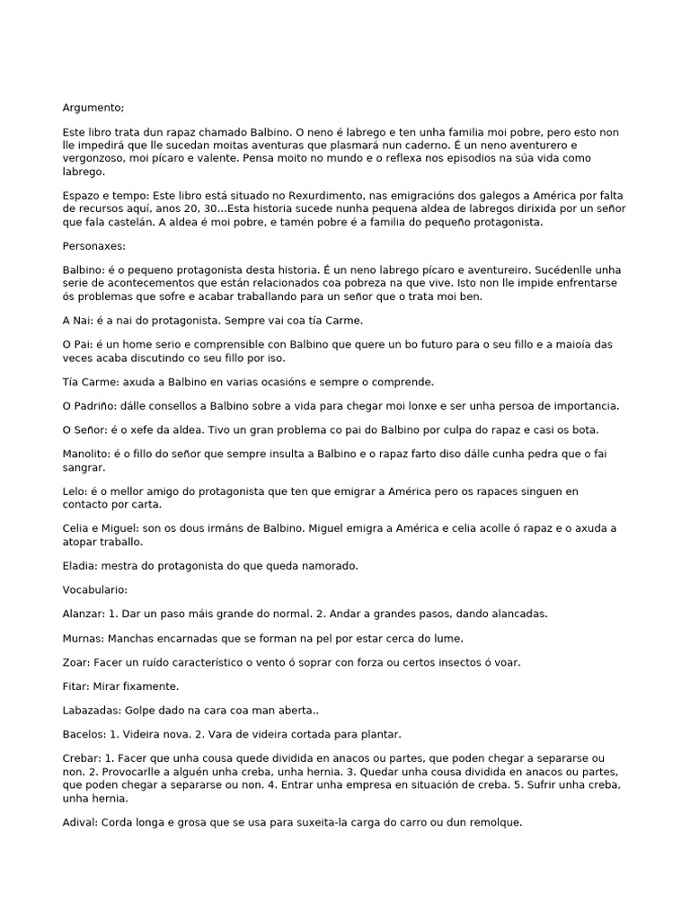 Argumento Memoria do neno labrego de XoséNeira | PDF