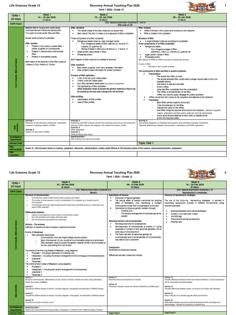 2026 NC Recovery Atp Life Sciences GR 12 | PDF | Dna | Dominance (Genetics)