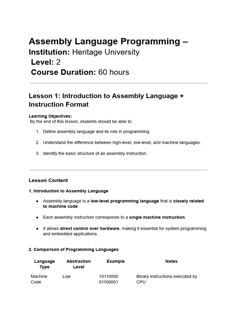 Course Assembly Language Programming | PDF