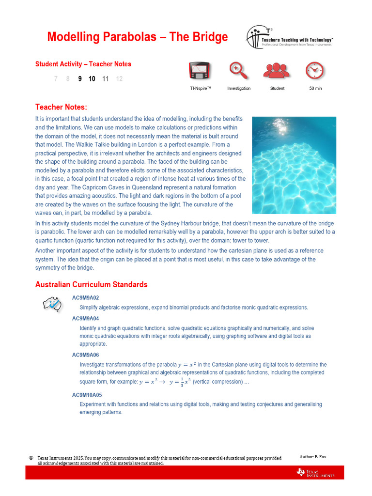 Act 8 Modelling Parabolas the Bridge Teacher | PDF | Cartesian ...
