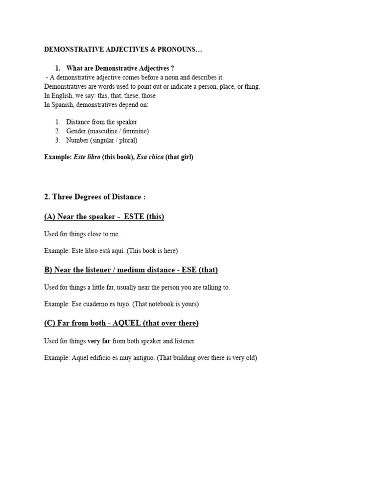 Demonstrative Adjectives & Pronouns | PDF | Grammatical Gender ...
