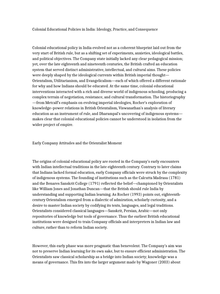 Colonial Educational Policies | PDF | Orientalism | Utilitarianism