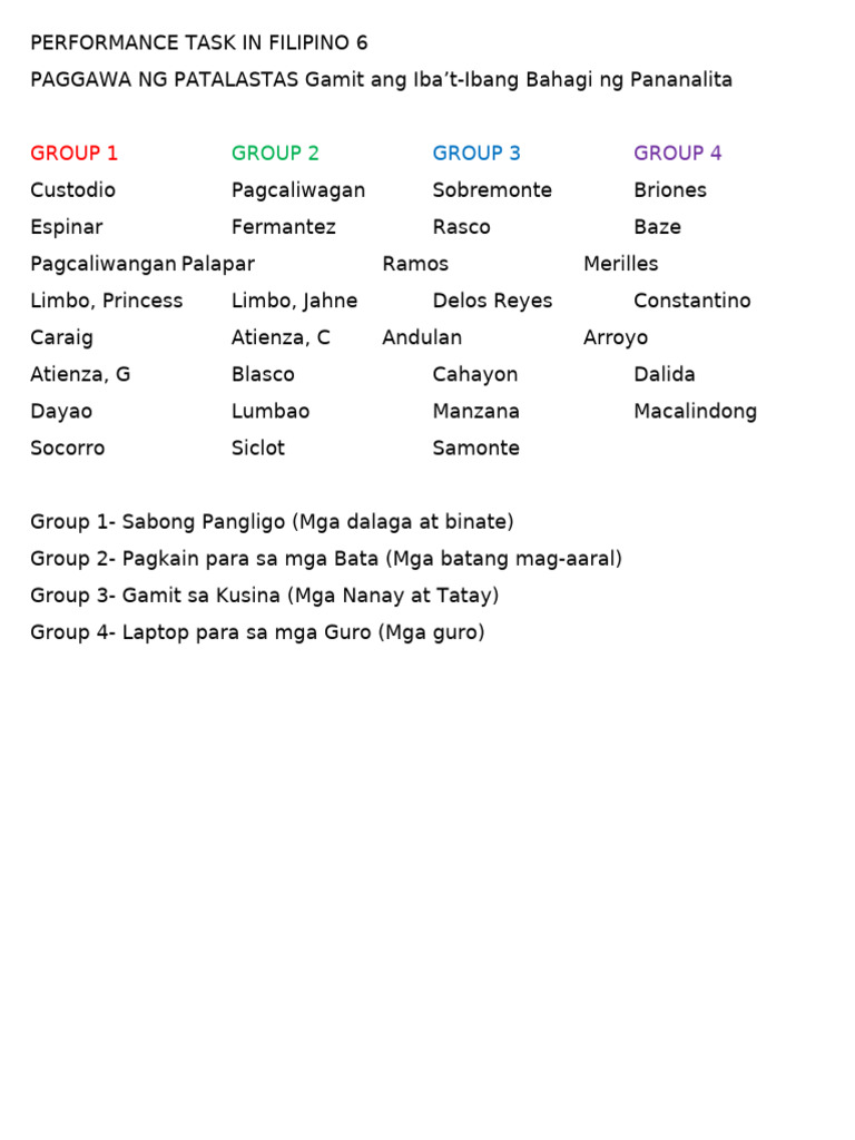 Performance Task in Filipino 6 | PDF